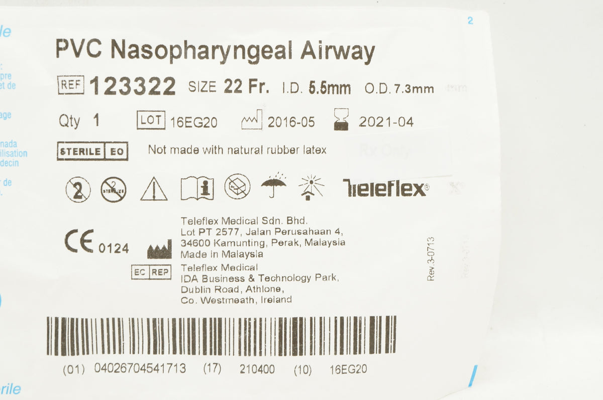 Teleflex 123322 PVC Nasopharyngeal Airway 22Fr. (x) – Imedicsales