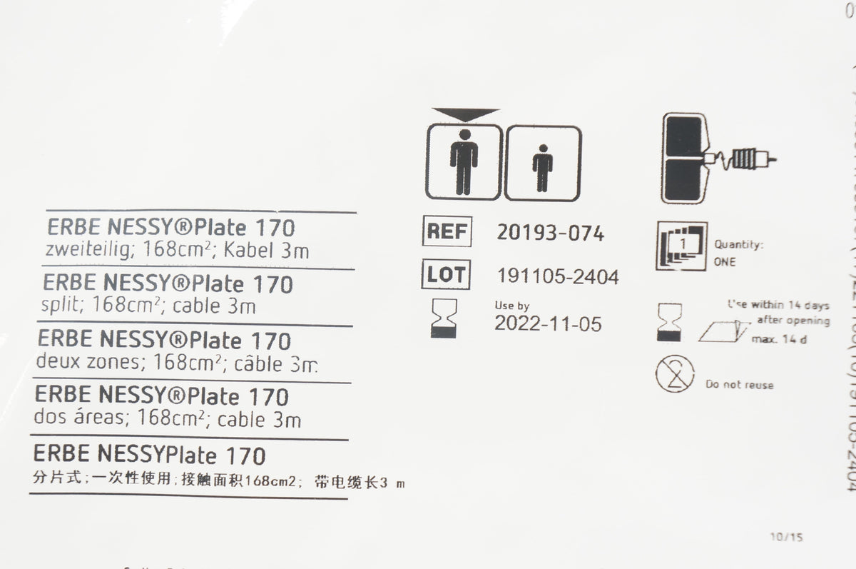 Erbe 20193-074 Nessy Plate 170 Split Return Electrode Cable 3m ...