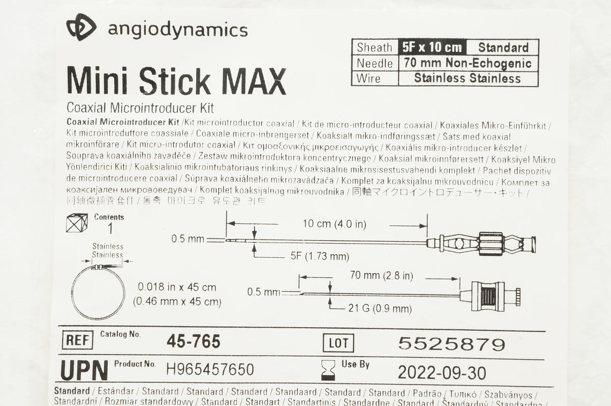 AngioDynamics 45-765 Mini Stick Max Coaxial Microintroducer Kit 5F x 1 ...