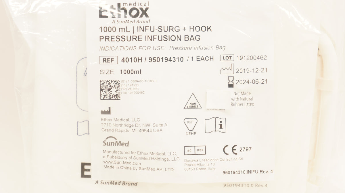 SunMed 4010H Ethox Medical Infu-Surg+Hook Pressure Infusion Bag 1000mL ...