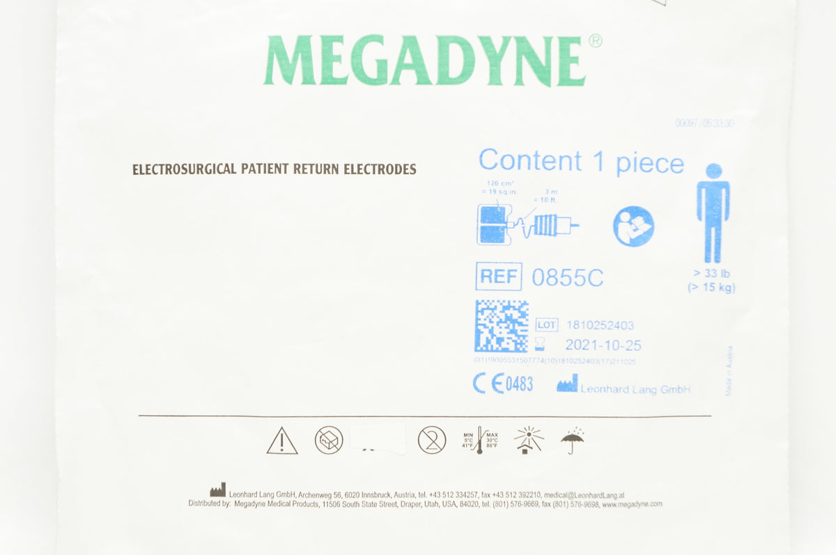 Megadyne 0855C Electrosurgical Patient Return Electrodes, >33 Ib ...