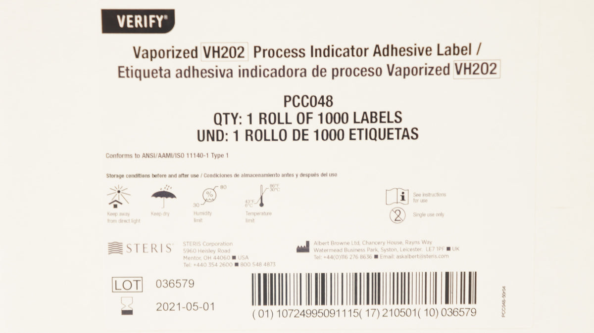 Steris PCC048 Verify Vaporized Process Indicator Adhesive Label(x) - B ...