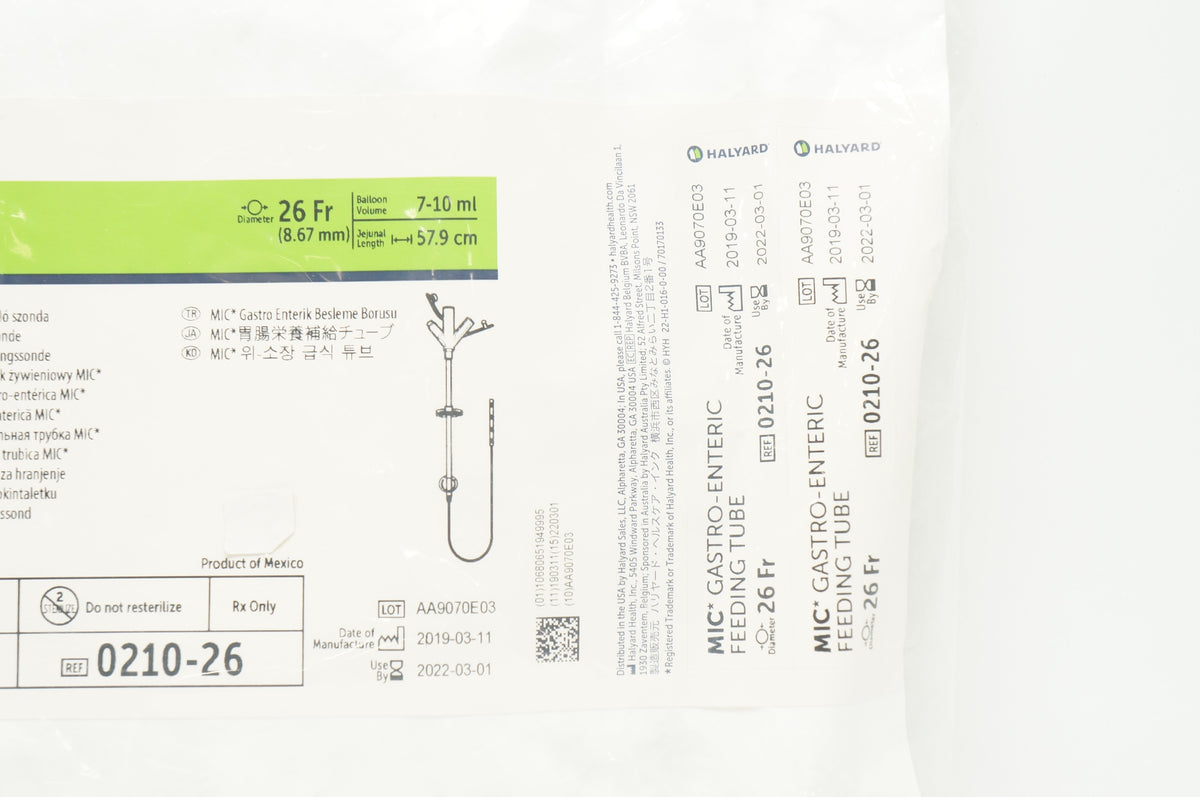 Halyard 0210-26 Mic Gastro Enteric Feeding Tube 26Fr – Imedicsales