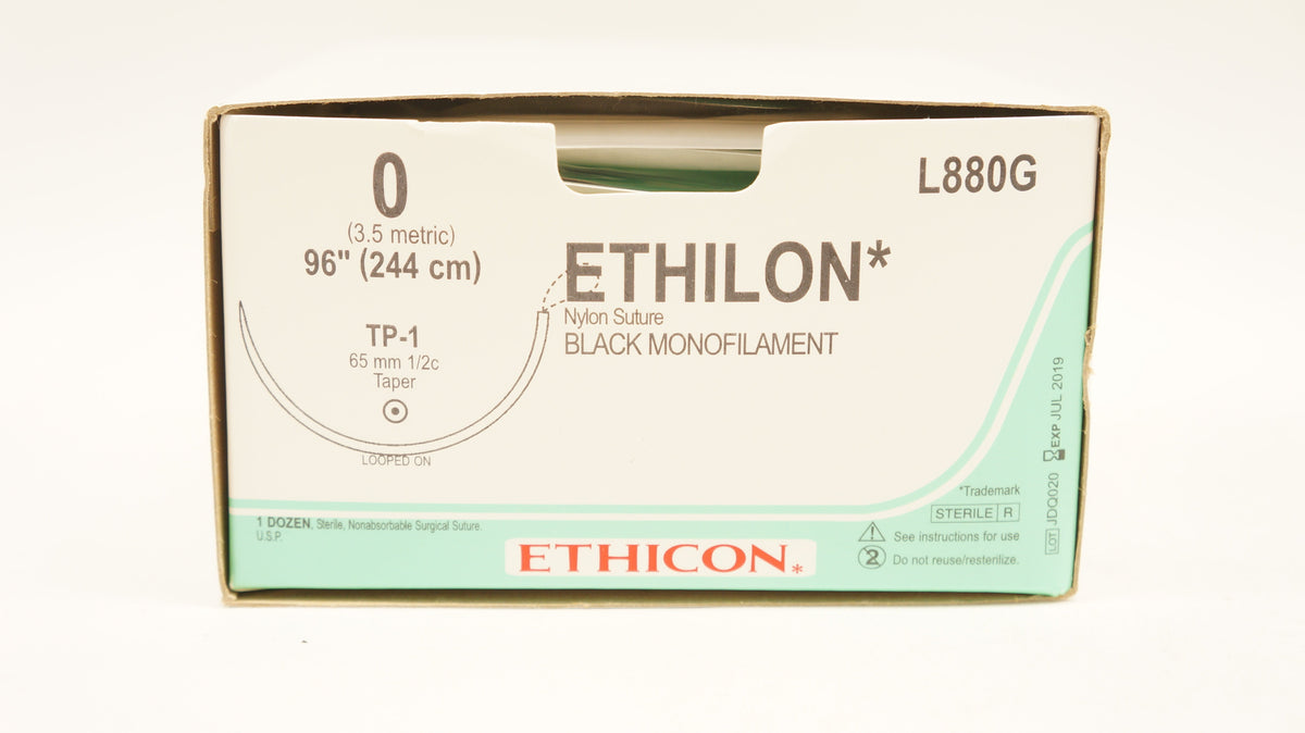 Ethicon L880G 0 Ethilon Black Monofilament TP-1 65mm 1/2c Taper 96in-B ...