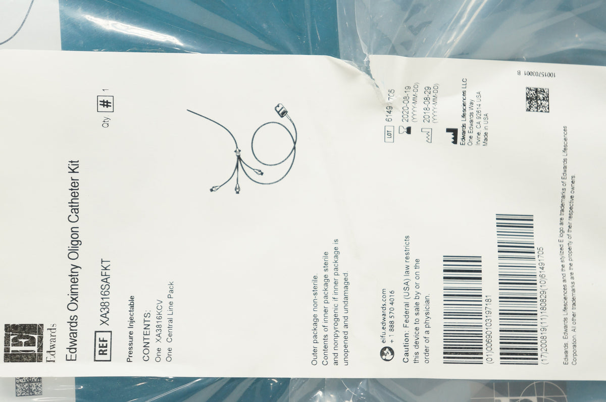 Edwards Lifesciences XA3816KTCV Oximetry Oligon Central Venous Cath. K ...