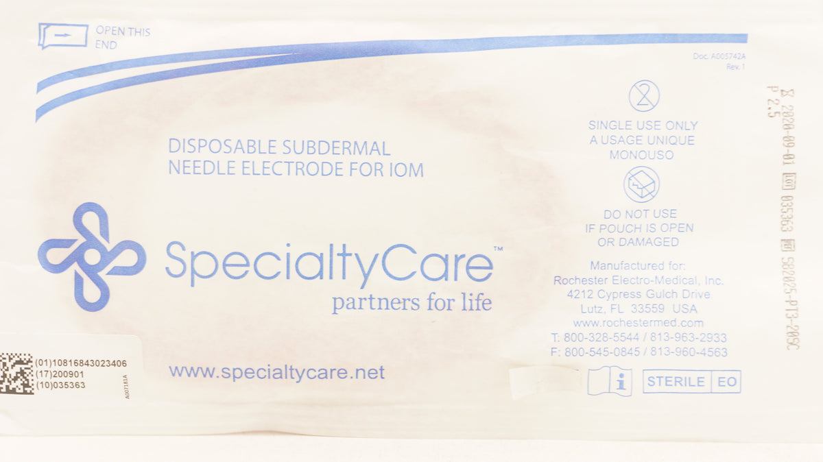 Specialty Care 582025-PT3-205C Disposable Subdermal Needle Electrode F ...