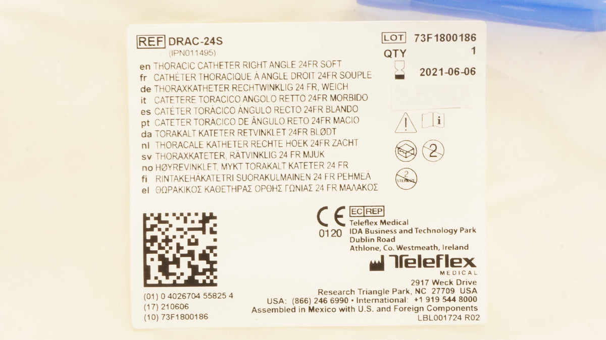 Teleflex DRAC-24S Thoracic Cath. Right Angle 24Fr Soft (x) – Imedicsales