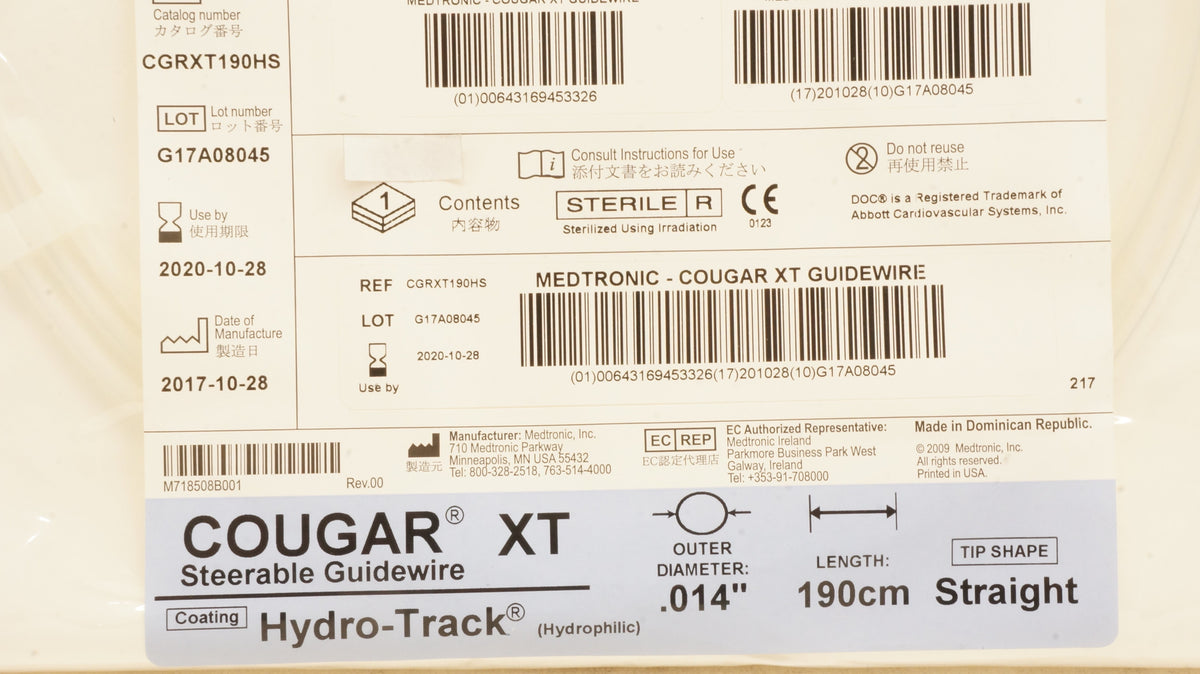 Medtronic CGRXT190HS Cougar XT Steerable Guidewire 0.014inch x 190cm ...