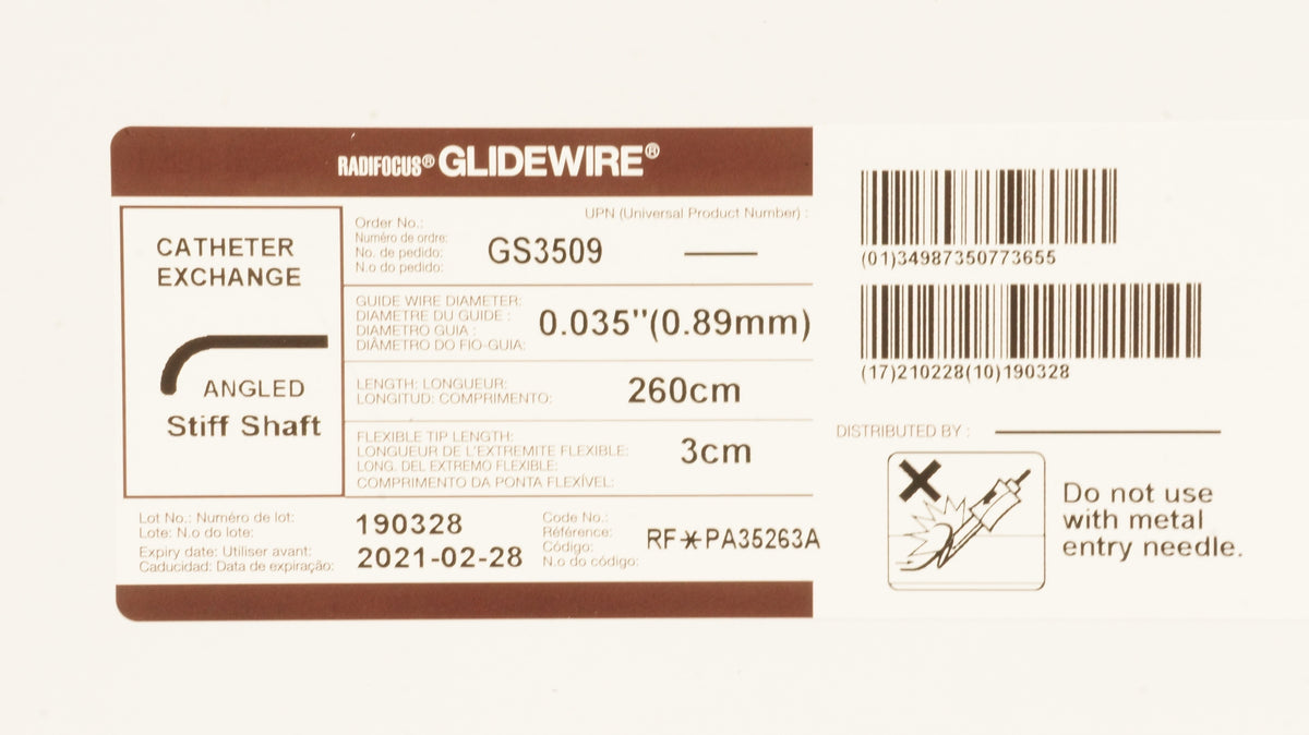 Terumo GS3509 Radifocus Glidewire Cath. Exchange 3cm x 260cm - Box of ...
