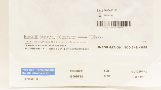 Centurion I500BF85 Intro-Flex Percutaneous Sheath Introducer 8.5F (x ...