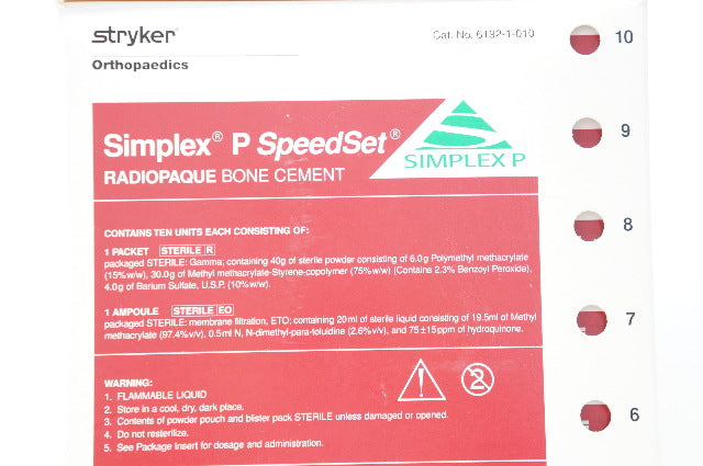 Stryker 6192-1-010 Simplex P SpeedSet Radiopaque Bone Cement (x) - Box ...