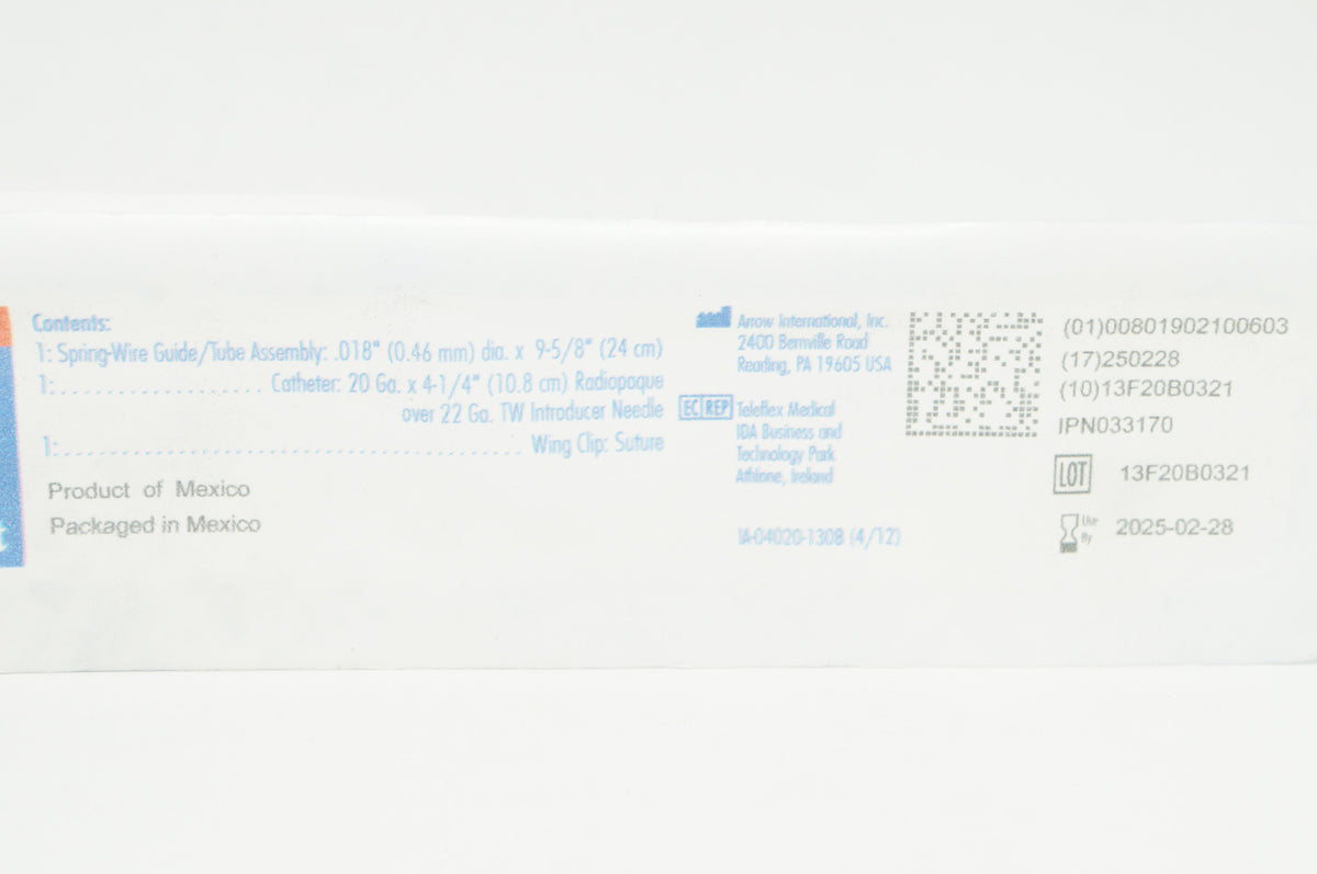 Arrow FA-04020 Radial Artery Catheterization Set 20Ga x 4 1/4 inch (x ...