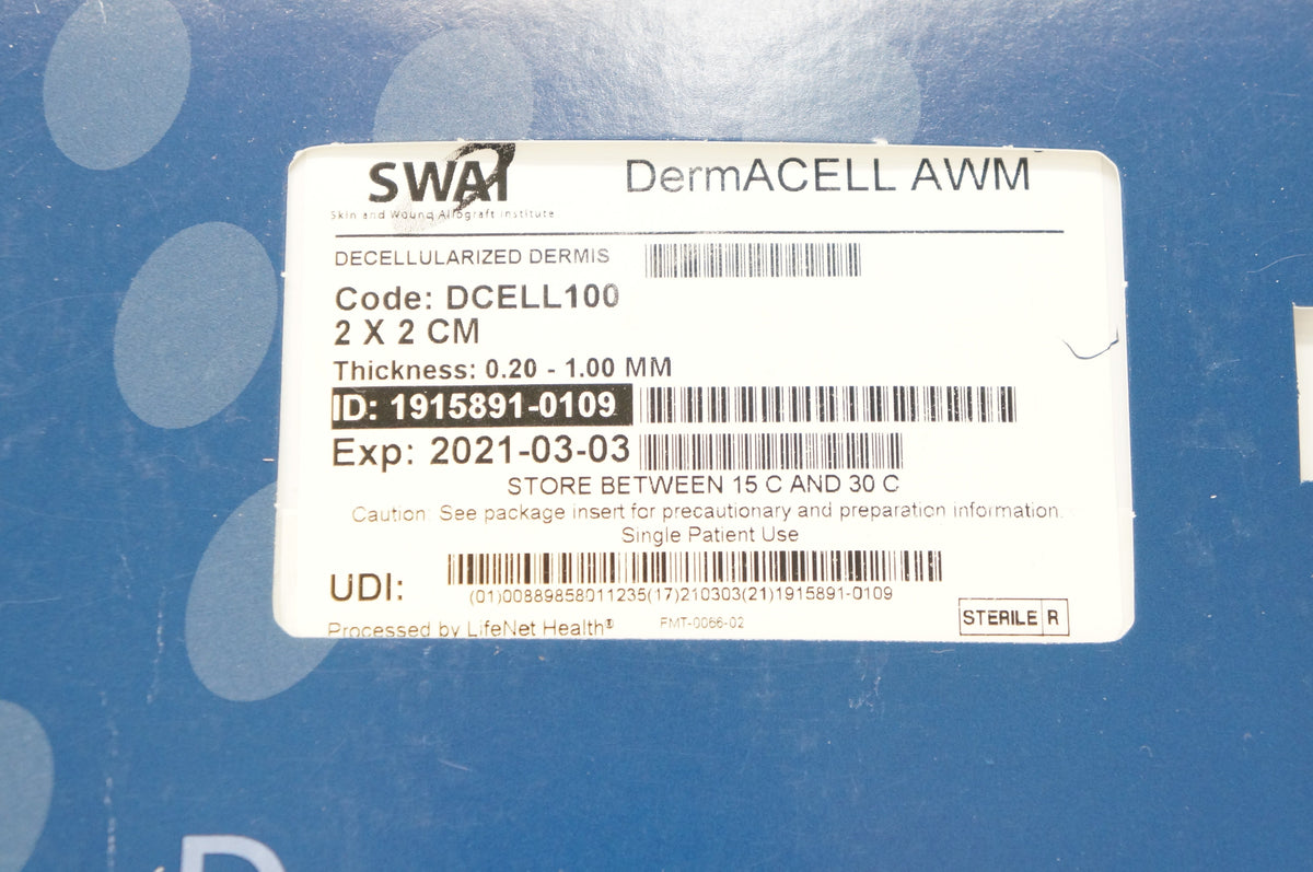 DermAcell AWM DCELL100 Decellularized Dermis 2 x 2 cm (x) – Imedicsales