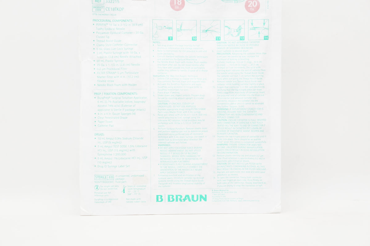 B. Braun 332215 Perfix Continuous Epidural Anesthesia Tray (x ...