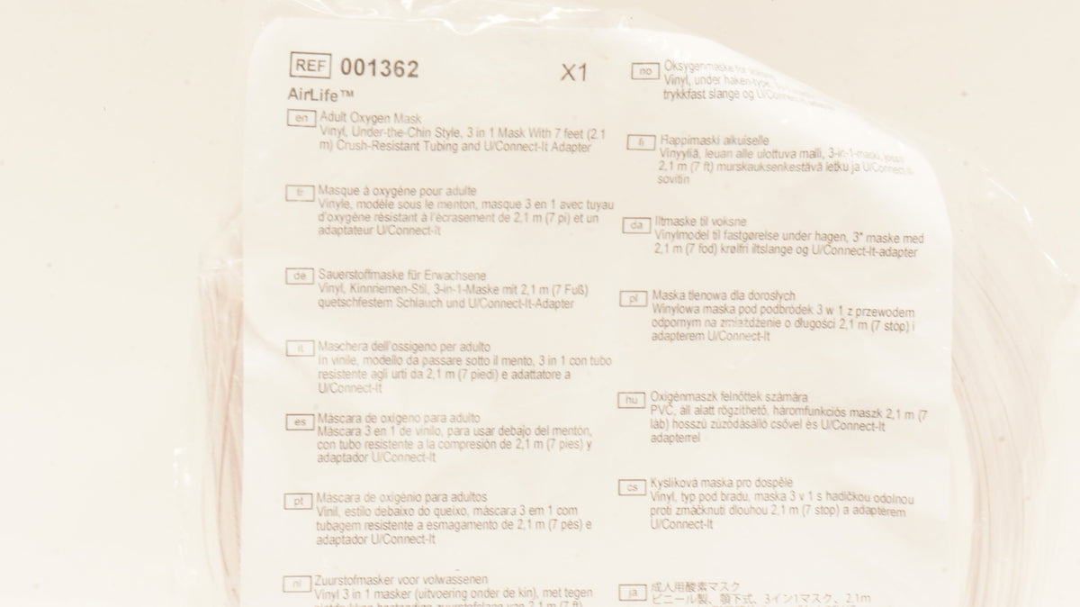 Vyaire 001362 AirLife Adult Oxygen Mask Vinyl, Under-the-Chin Style ...