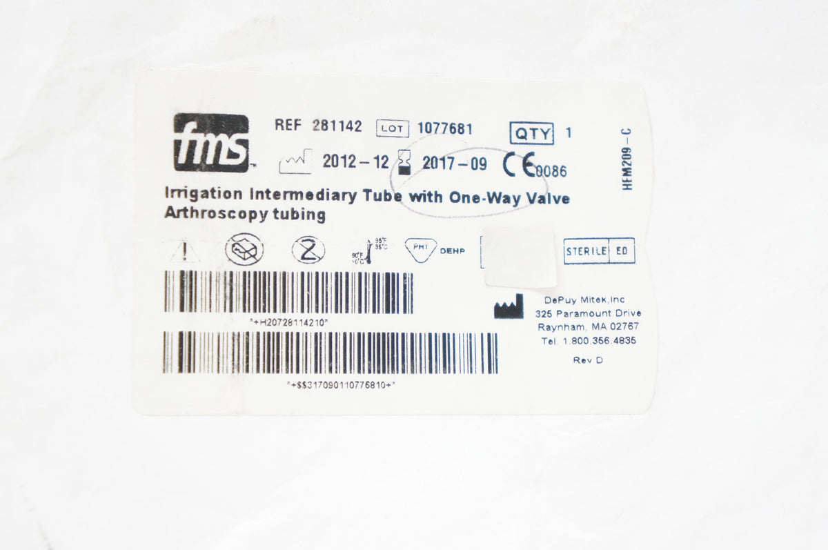 DePuy 281142 FMS Irrigation Intermediary Tube W/ Valve Arthroscopy Tub ...