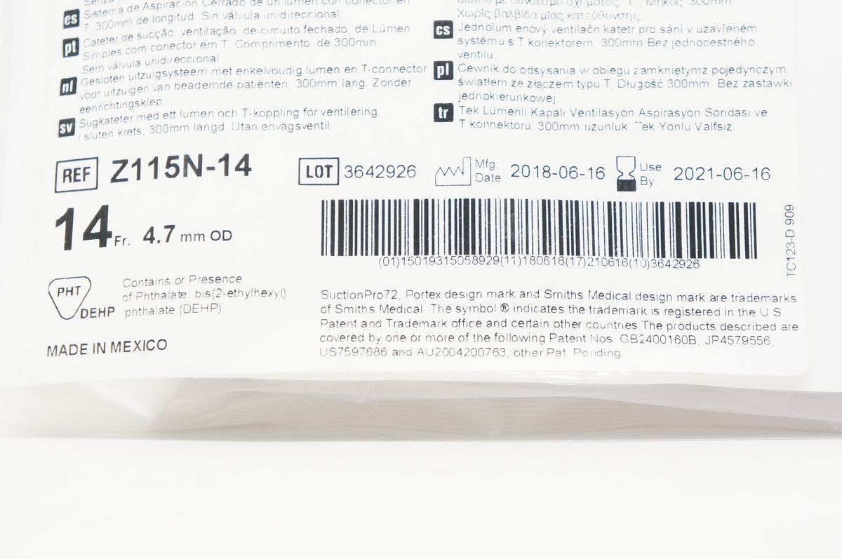 Portex Z115N-14 SuctionPro72 Single Lumen Closed Ventilation Suction C ...