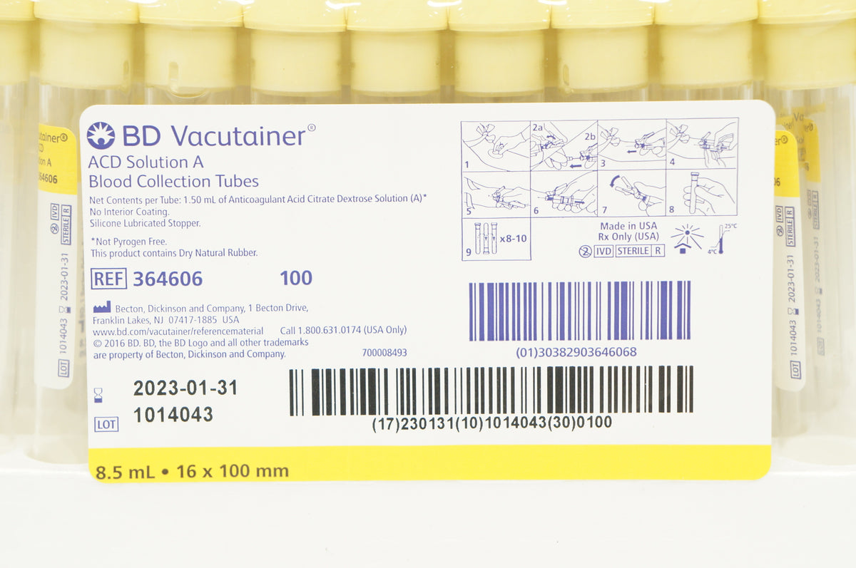 BD 364606 Vacutainer Blood Collection Tubes 8.5mL x 16 x 100mm - Box o ...