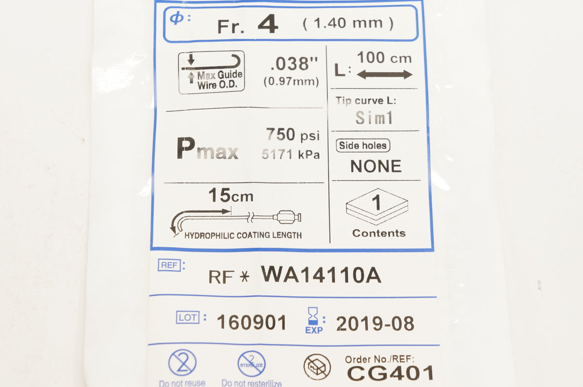 Terumo WA14110A GLIDECATH Simmons/Sidewire Angiographic Cath. 4Fr x .0 ...