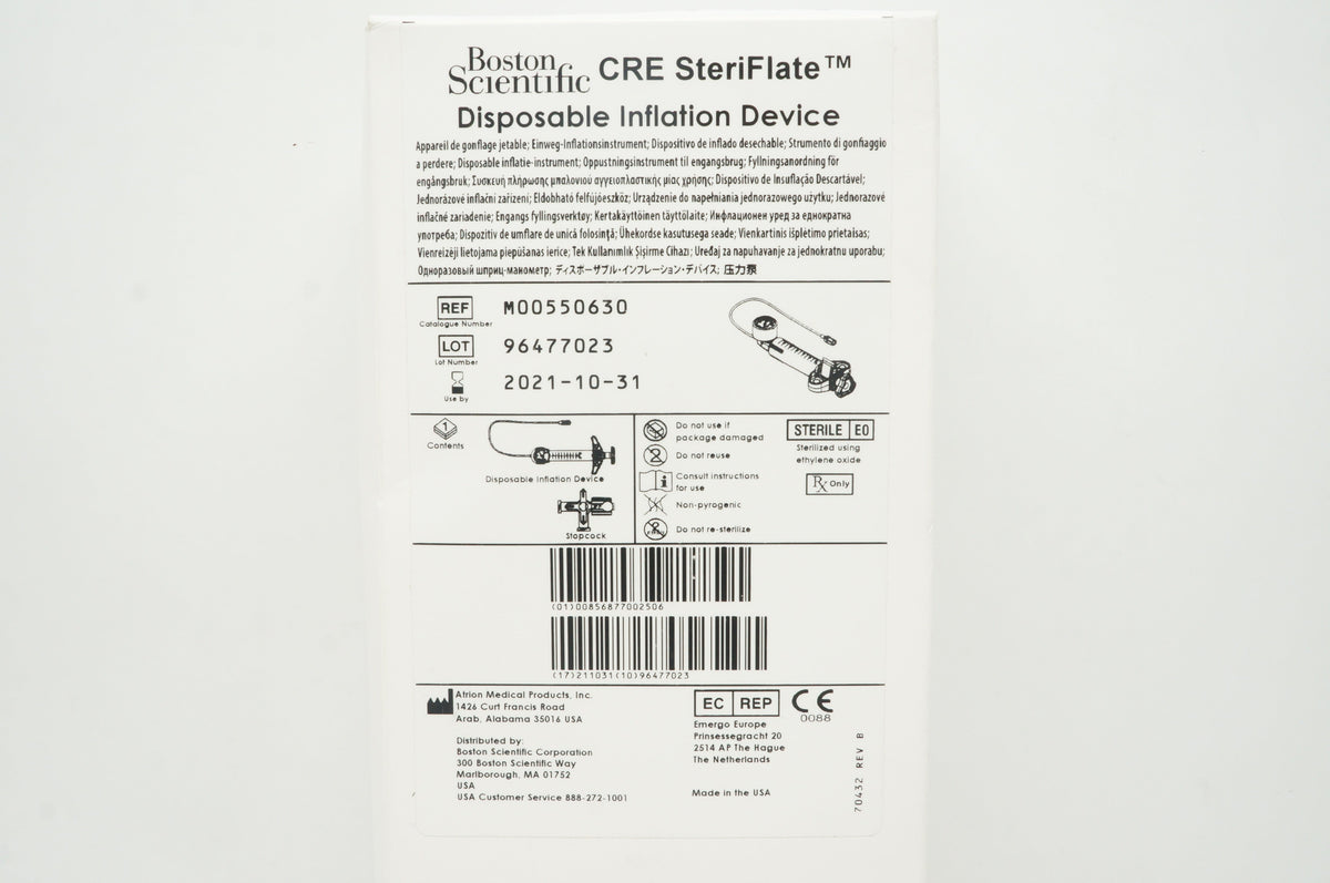 Boston Scientific M00550630 CRE SteriFlate Disposable Inflation Device ...