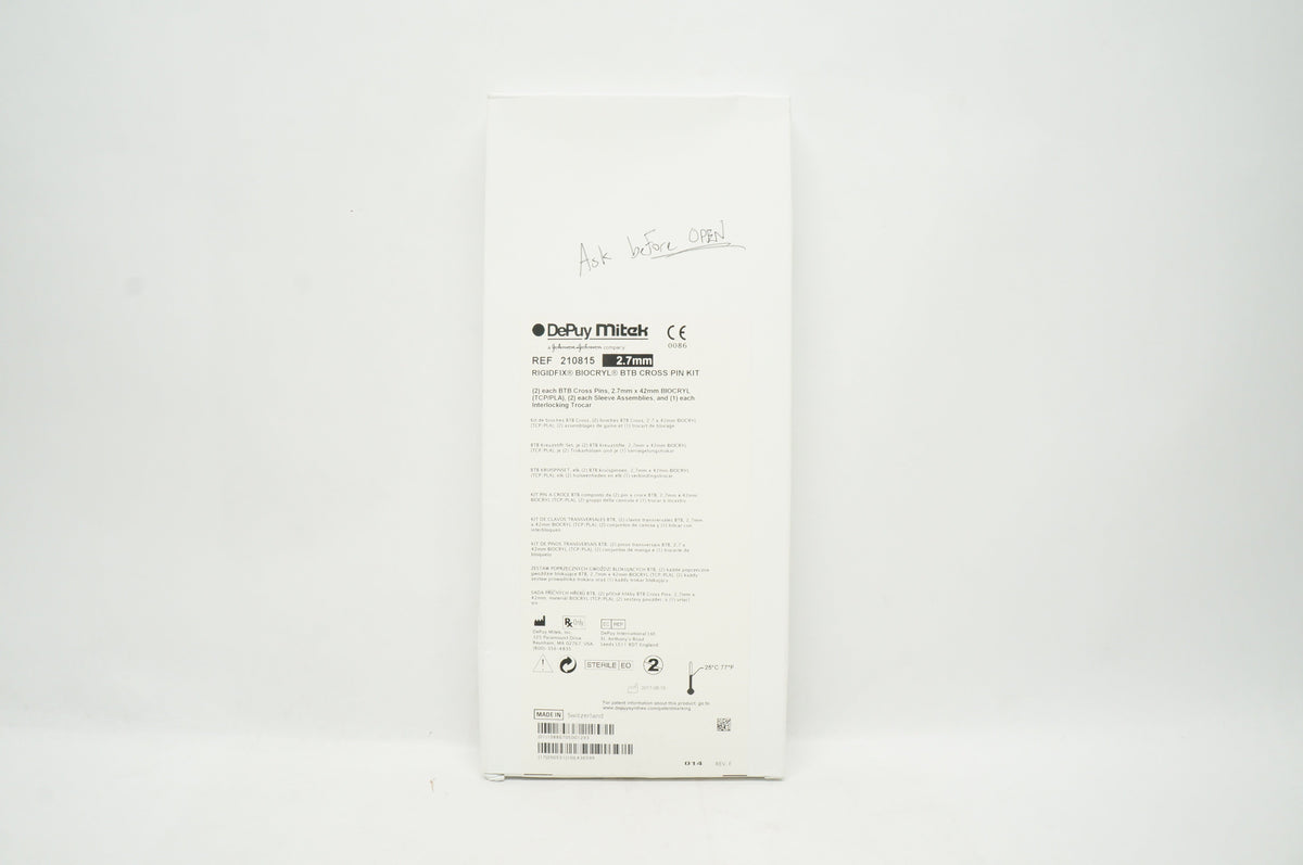 DePuy Mitek 210815 Rigidfix Biocryl BTB Cross PIN Kit 2.7mm (x ...
