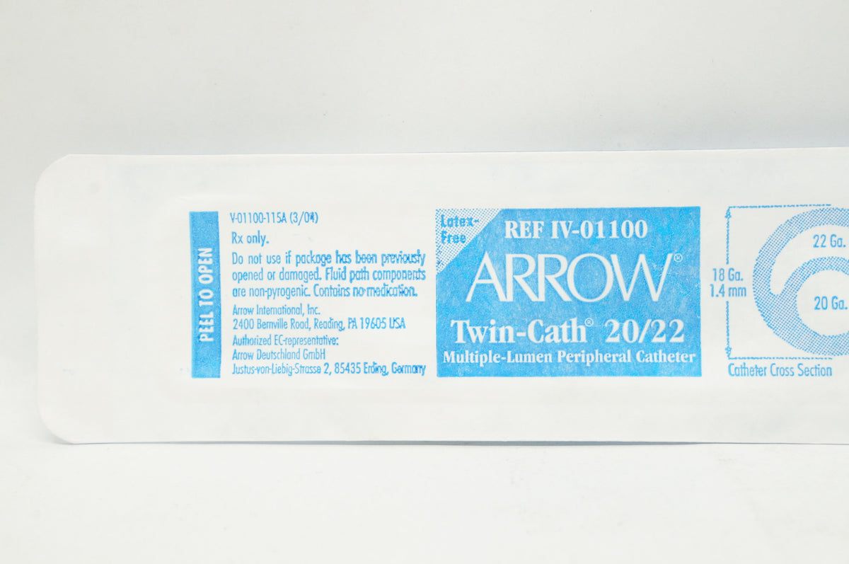 Arrow IV-01100 Twin-Cath 20/22 Multiple-Lumen Peripheral Cath. 18Ga x ...