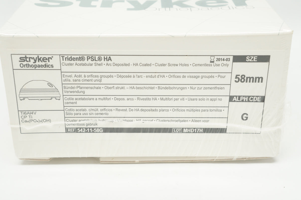 Stryker 542-11-58G Trident PSL HA Cluster Acetabular Shell 58mm (x ...