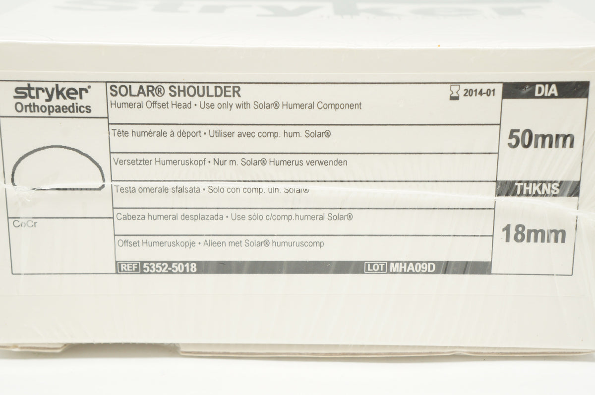Stryker 5352-5018 Solar Shoulder Humeral Offset Head 50mm 18mm (x ...