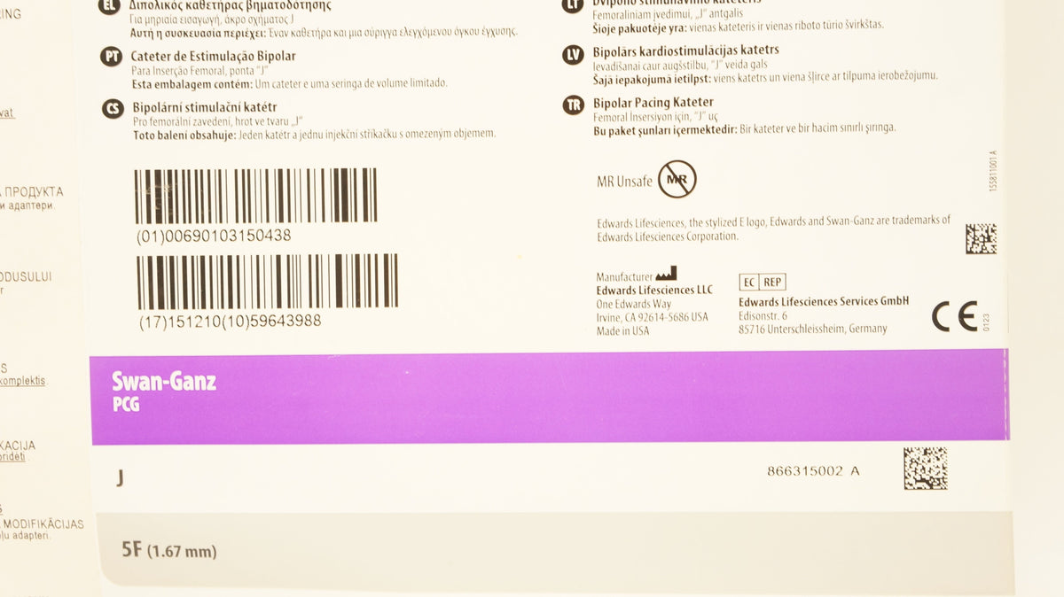 Edwards Lifesciences D97130F5 Swan-Ganz Bipolar Pacing Cath. 90cm x 6F ...