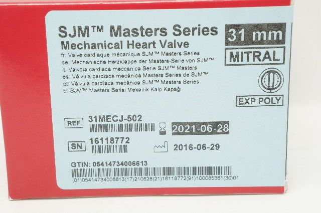St. Jude Medical 31MECJ-502 SJM Mechanical Heart Valve Mitral 31mm (x ...