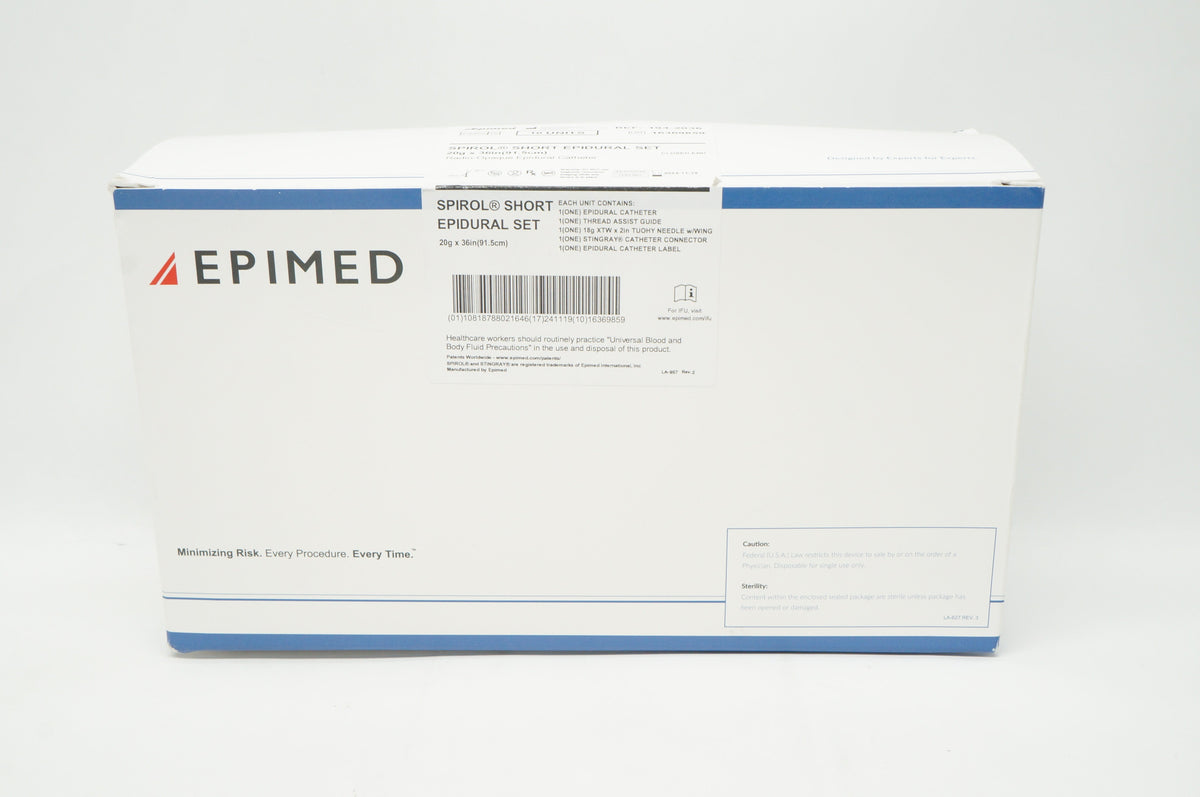 Epimed 194-2036 Spirol Short Epidural Set 20G x 36inch - Box of 10 ...