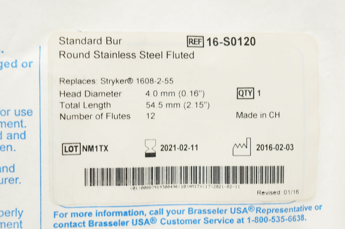 Brasseler 16-S0120 Standard Bur Round Stainless Steel Fluted (x ...