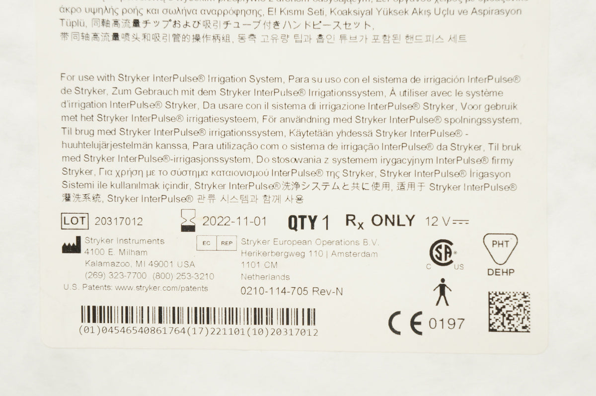 Stryker 0210-114-100 InterPulse Handpiece Set w/Coaxial High Flow Tip ...