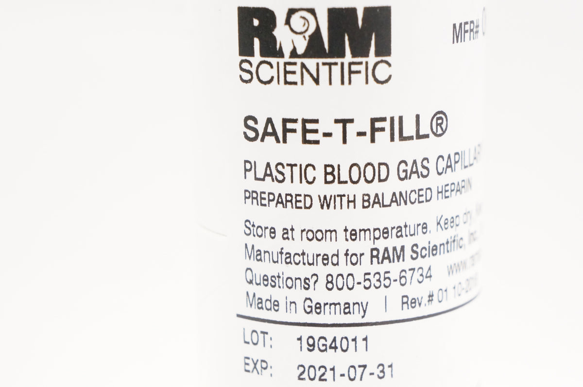 RAM Scientific 06 0187 Safe-T-Fill Plastic Blood Gas Capillary Tubes 2 ...