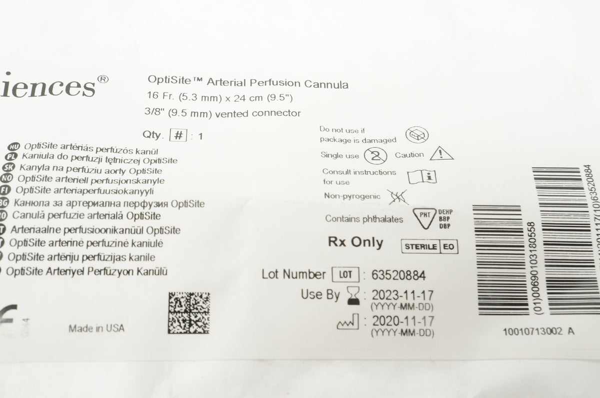 Edwards Lifesciences OPTI16 OptiSite Arterial Perfusion Cannula 16Fr x ...