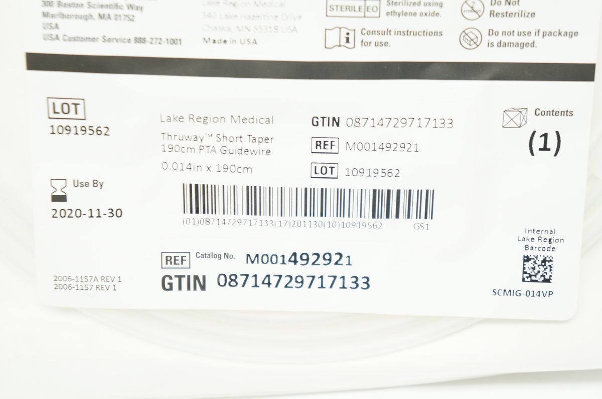 Boston Scientific M001492921 Thruway PTA Guide Wire 190cm x .014inch x ...
