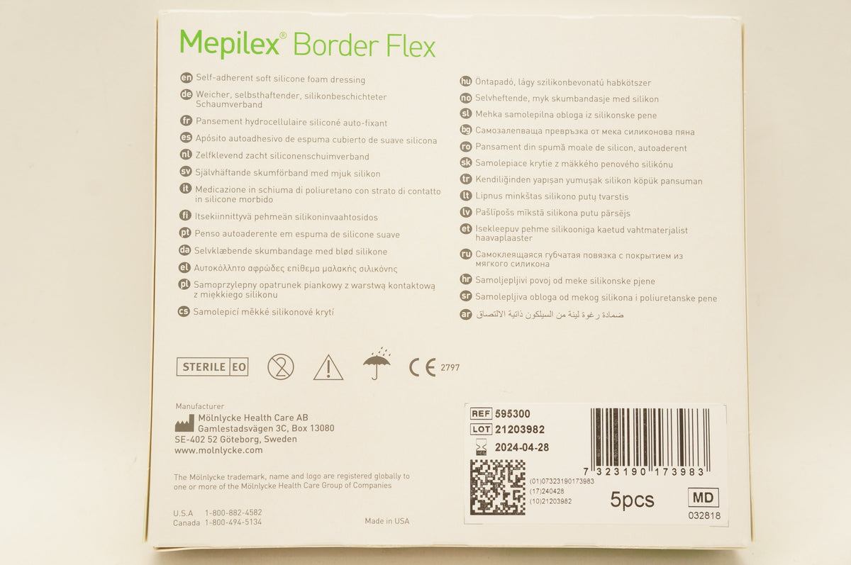Molnlycke Healthcare 595300 Mepilex Border Flex w/Safetac Tech 4x4inch ...