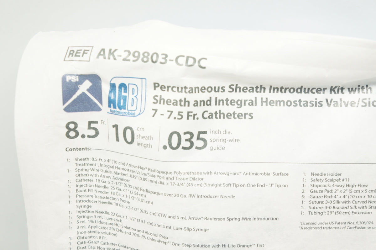 Teleflex AK-29803-CDC Arrow Percutaneous Sheath Introducer Kit 8.5Fr x ...