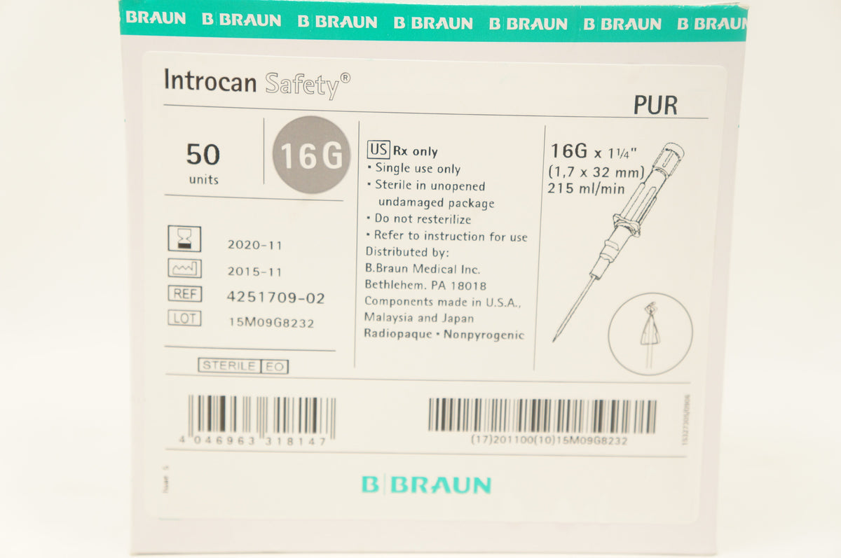 Braun 4251709-02 Introcan Safety 16G x 1-1/4inch - Box of 50 (x ...