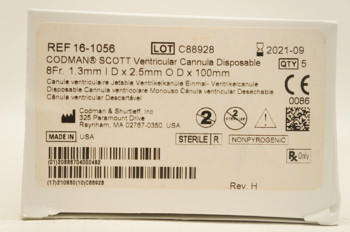 Codman 16-1056 Disposable Scott Ventricular Cannula 8Fr - Box of 5 (x ...