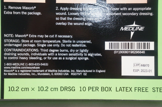Medline MSC7044EP MAXORB Extra Alginate Wound Dressing 4 x 4inch - Box ...