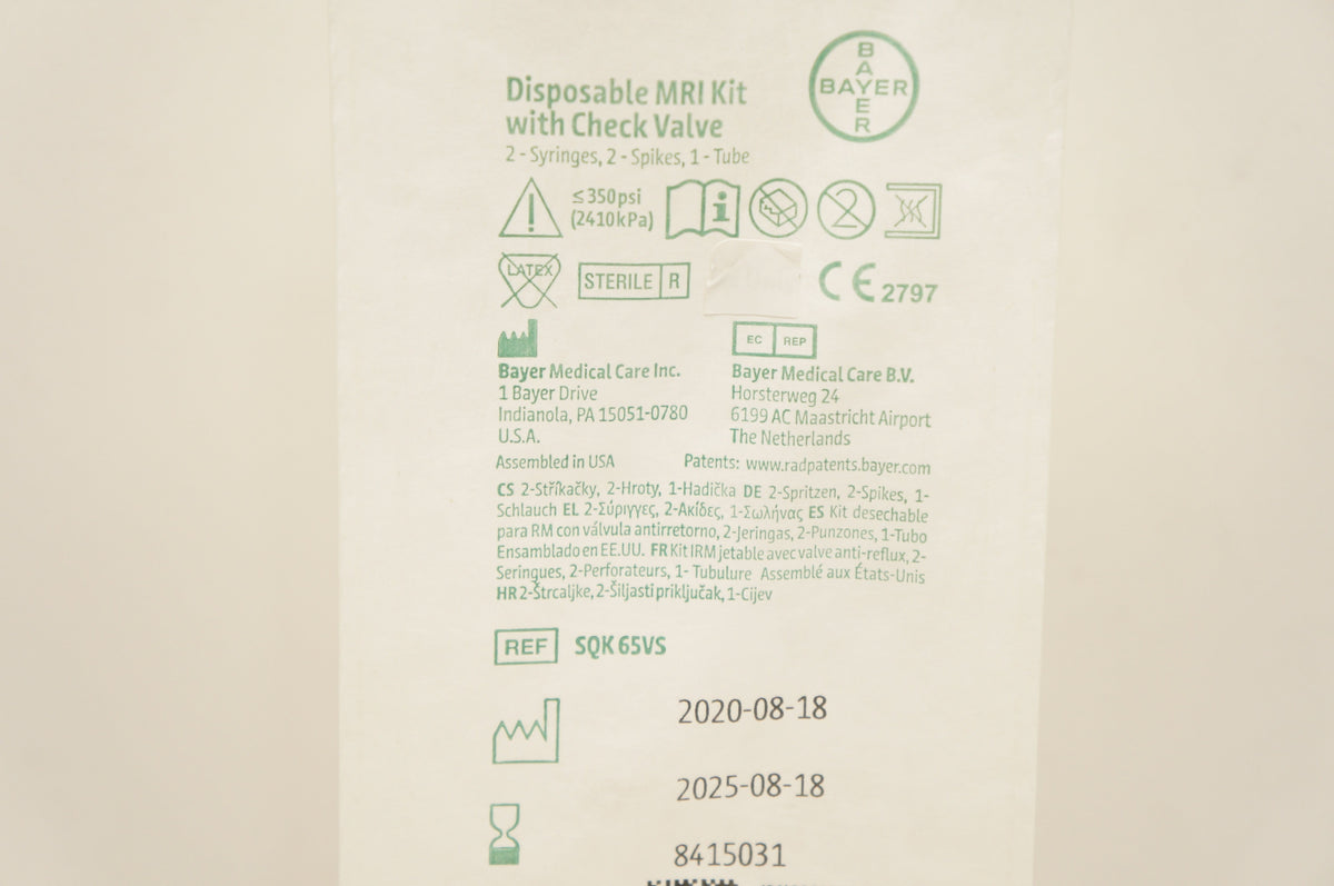 Bayer SQK 65VS Disposable MRI Kit w/Check Valve – Imedicsales