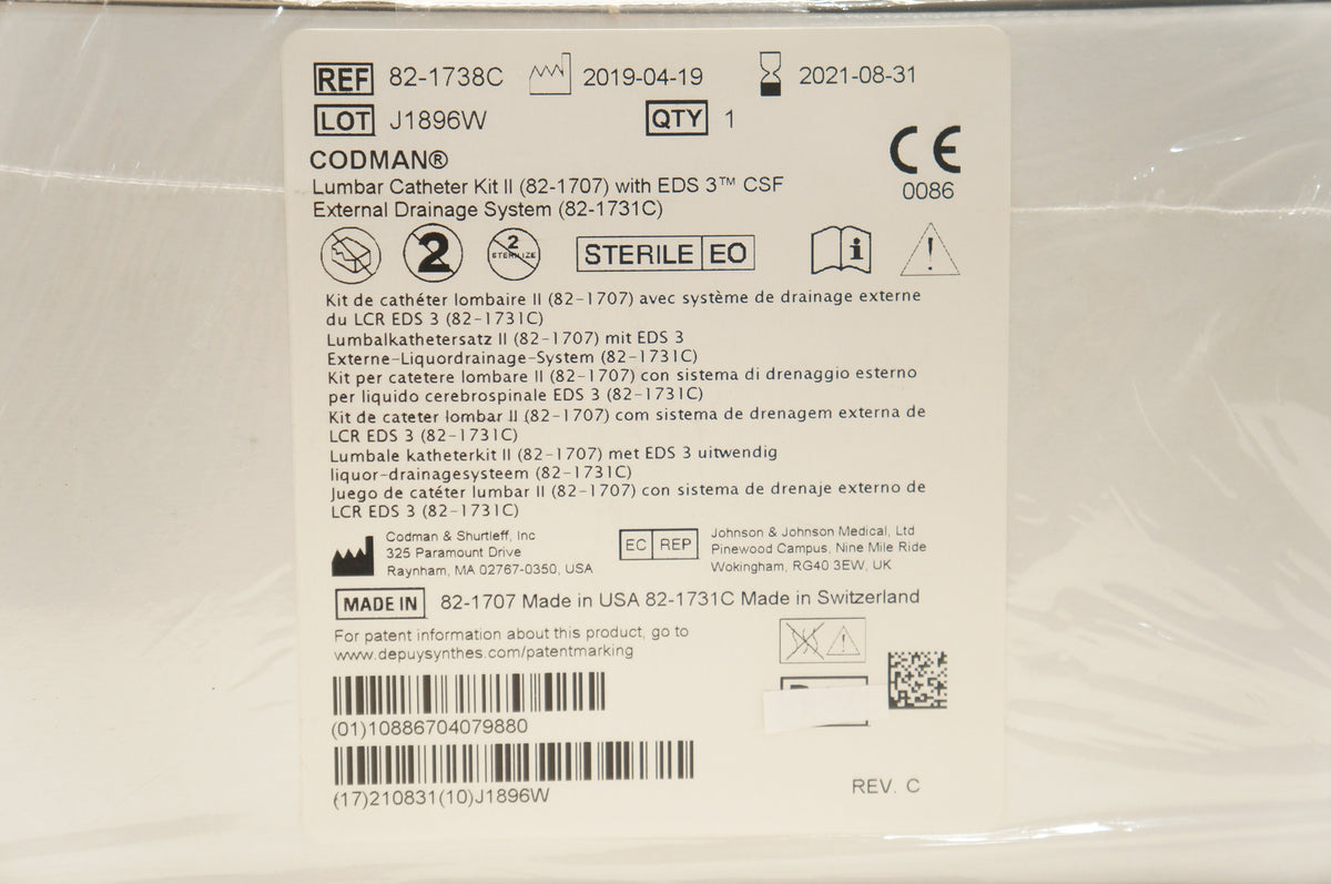 Codman 82-1738C Lumbar Catheter Kit with EDS 3 CSF External Drainage S ...