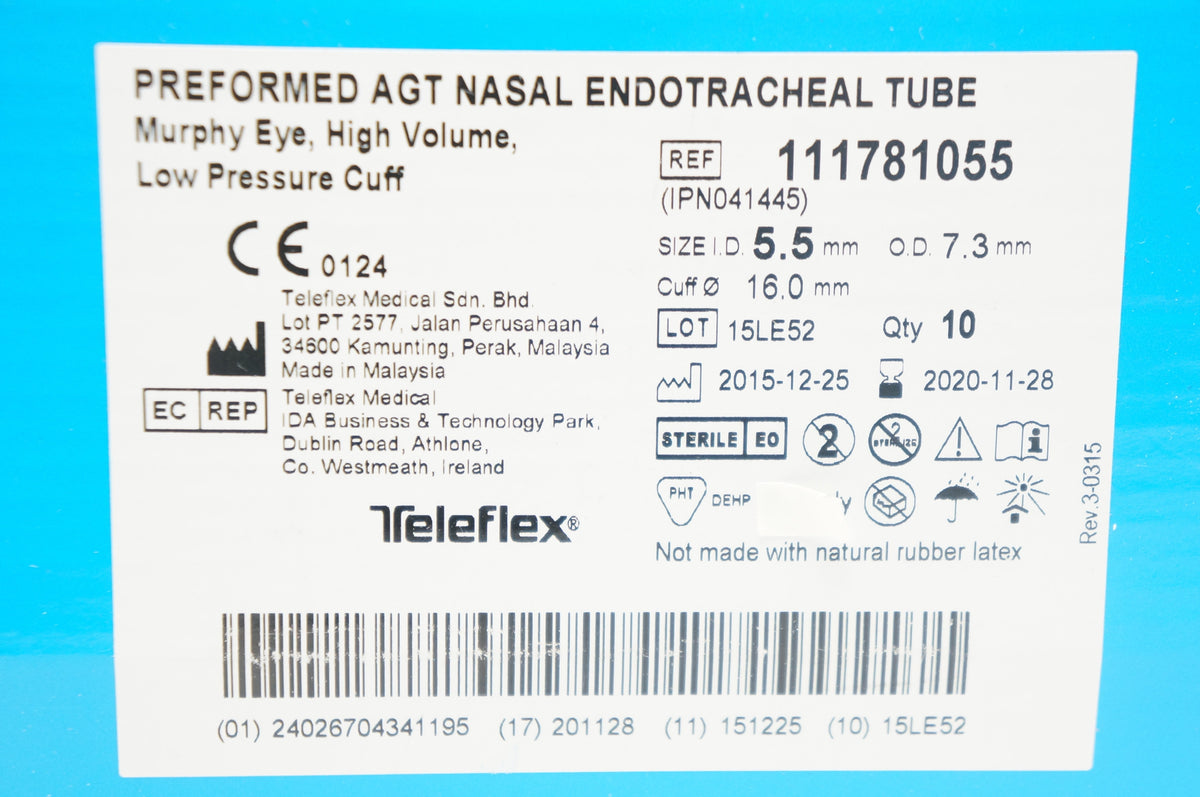 Teleflex 111781055 Preformed AGT Nasal Endotracheal Tube 5.5 (x) - Box ...