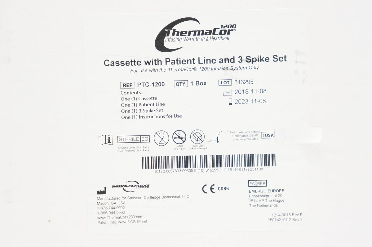 Smisson-Cartledge PTC-1200 ThermaCor Cassette with Patient Line and 3 ...