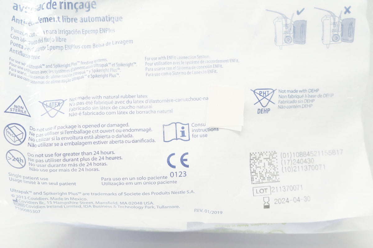 Covidien 775100 Kangaroo Epump ENPlus Spike with Flush Bag Anti-free F ...