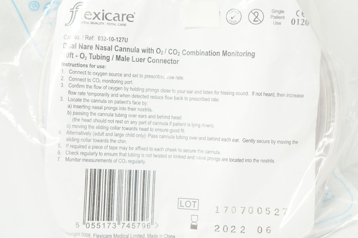 Flexicare 032-10-127U Dual Nare Nasal Cannula w/O2CO2 Combination Moni ...