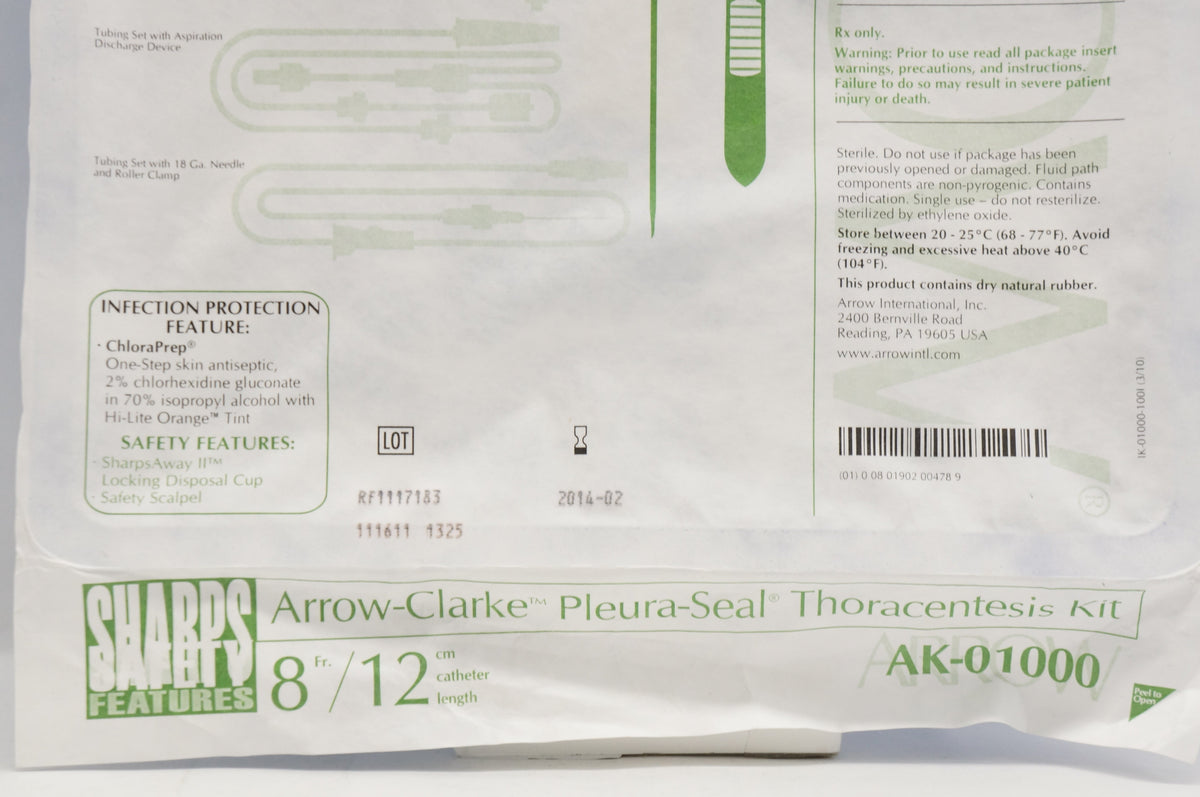Arrow AK-01000 Clarke Pleura-Seal Thoracentesis Kit 8Fr 12cm (x ...