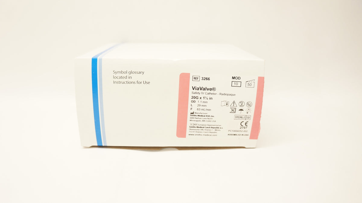 Smith Medical 3266 Jelco ViaValve Safety IV Cath. 20G x 1-1/4inch - Bo ...