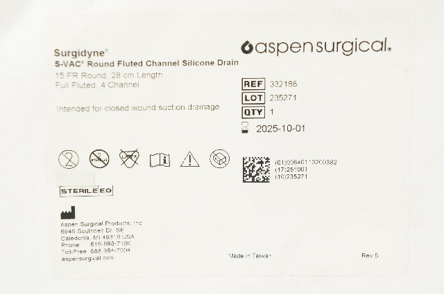 Aspen Surgical 332188 Surgidyne S-Vac Round Fluted Channel Silicone Dr ...